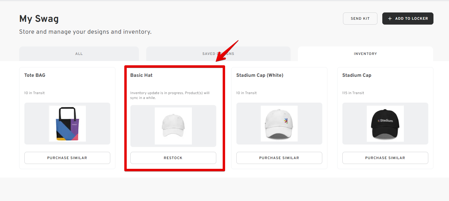 Restock swag items swag items (not bought from Stadium) by purchasing ...