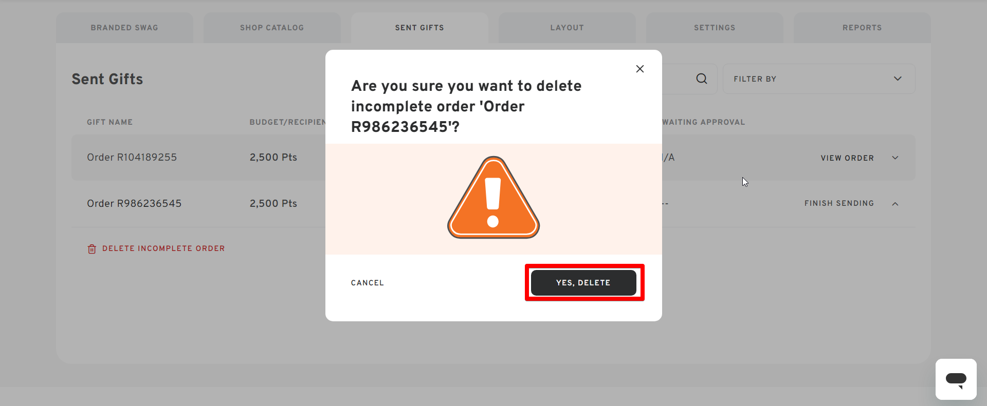How to delete an Incomplete Order – STADIUM