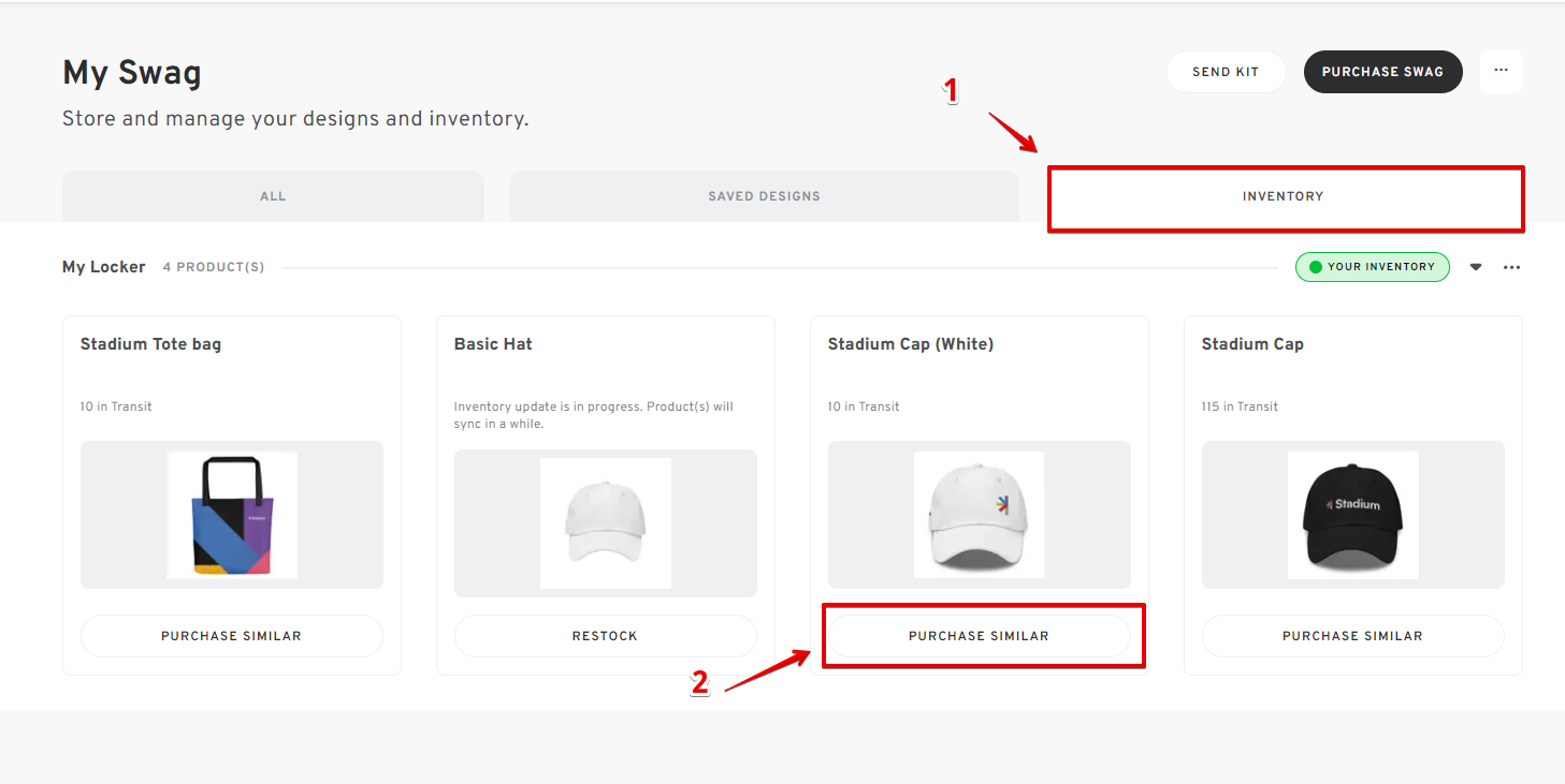 Restock swag items swag items (not bought from Stadium) by purchasing ...