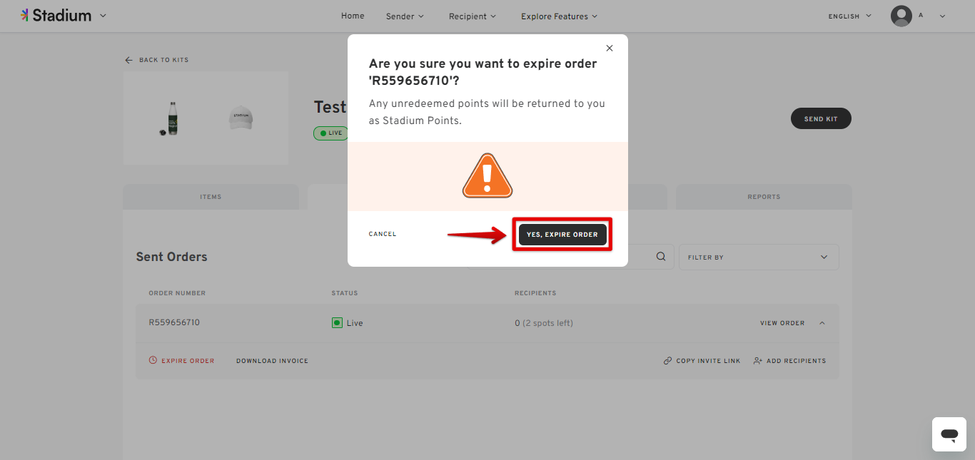 How to expire your Kit order – STADIUM
