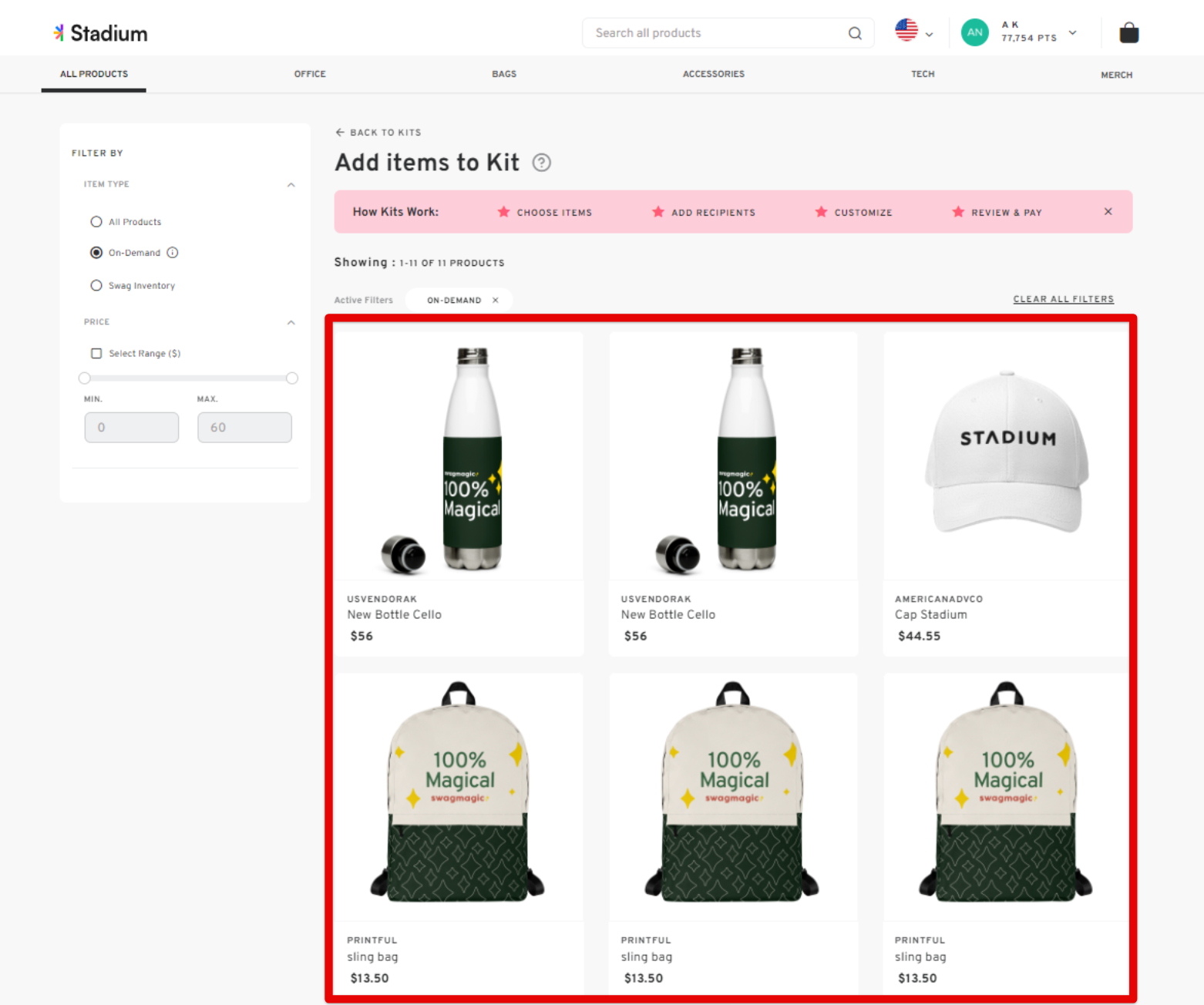 How to create and send Surprise Swag Kits (Using On-Demand items) – STADIUM