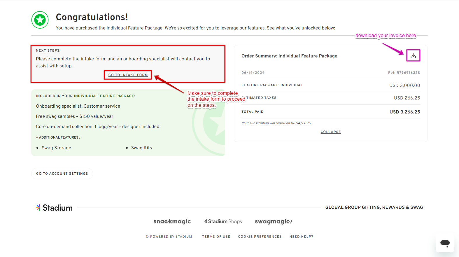 Changing your Stadium Package – STADIUM