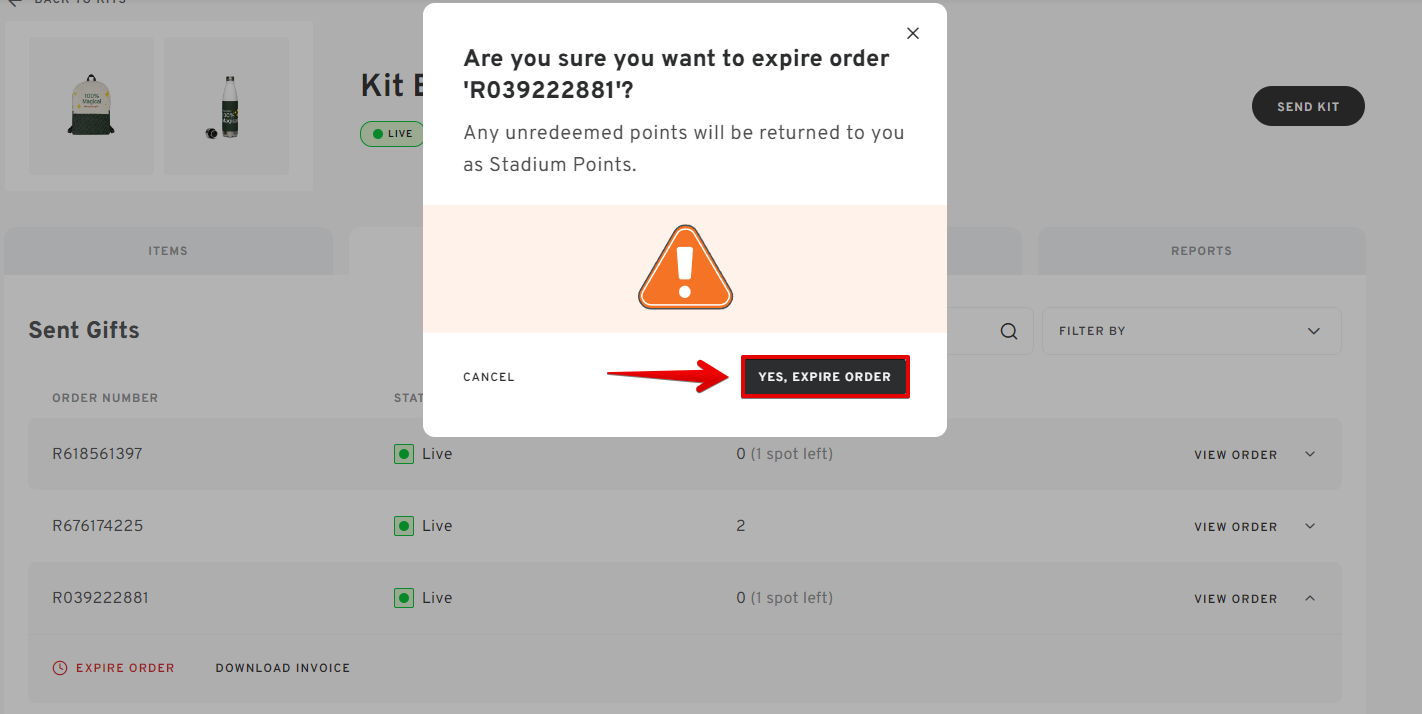 How to expire your Kit order – STADIUM