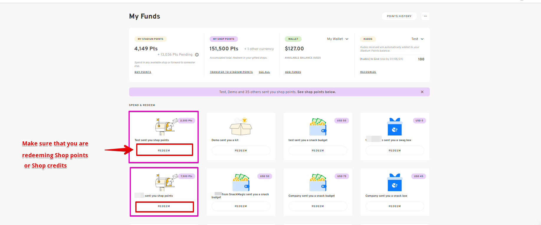 Redeeming Shop Points or Shop Credits through the Stadium Website – STADIUM