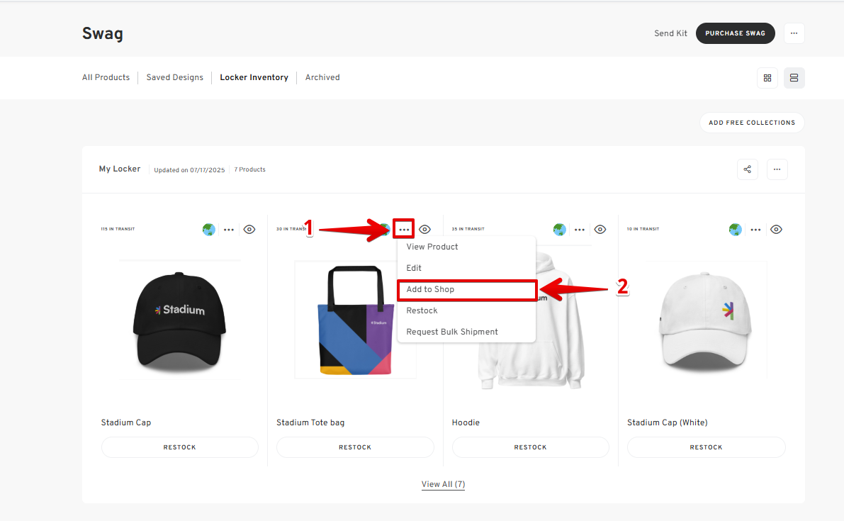 How to Add a Swag from Your Swag Page's Swag Inventory to Your Shop ...